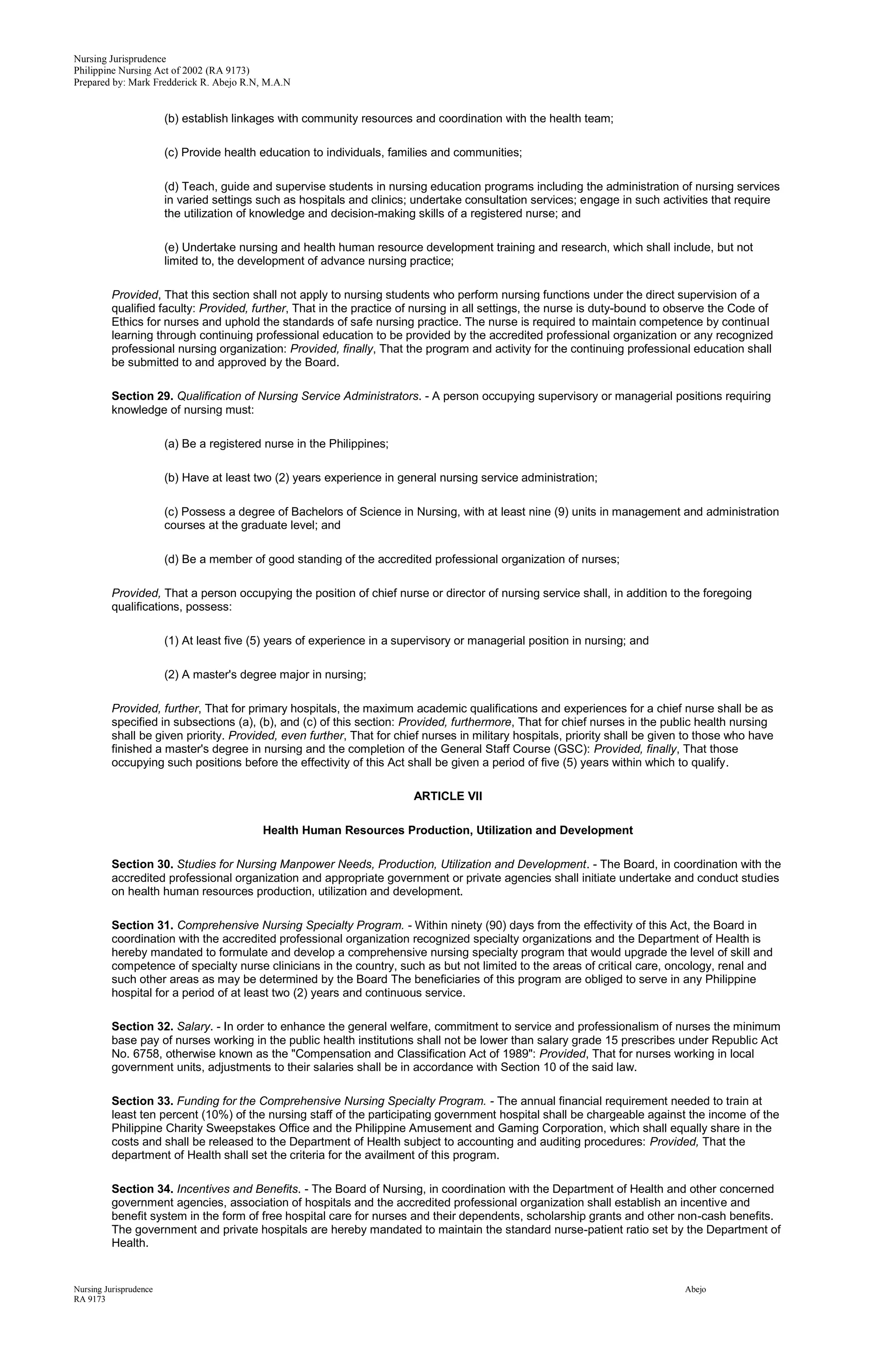 Philippine Nursing Act of 2002 ( R.A 9173) | PDF