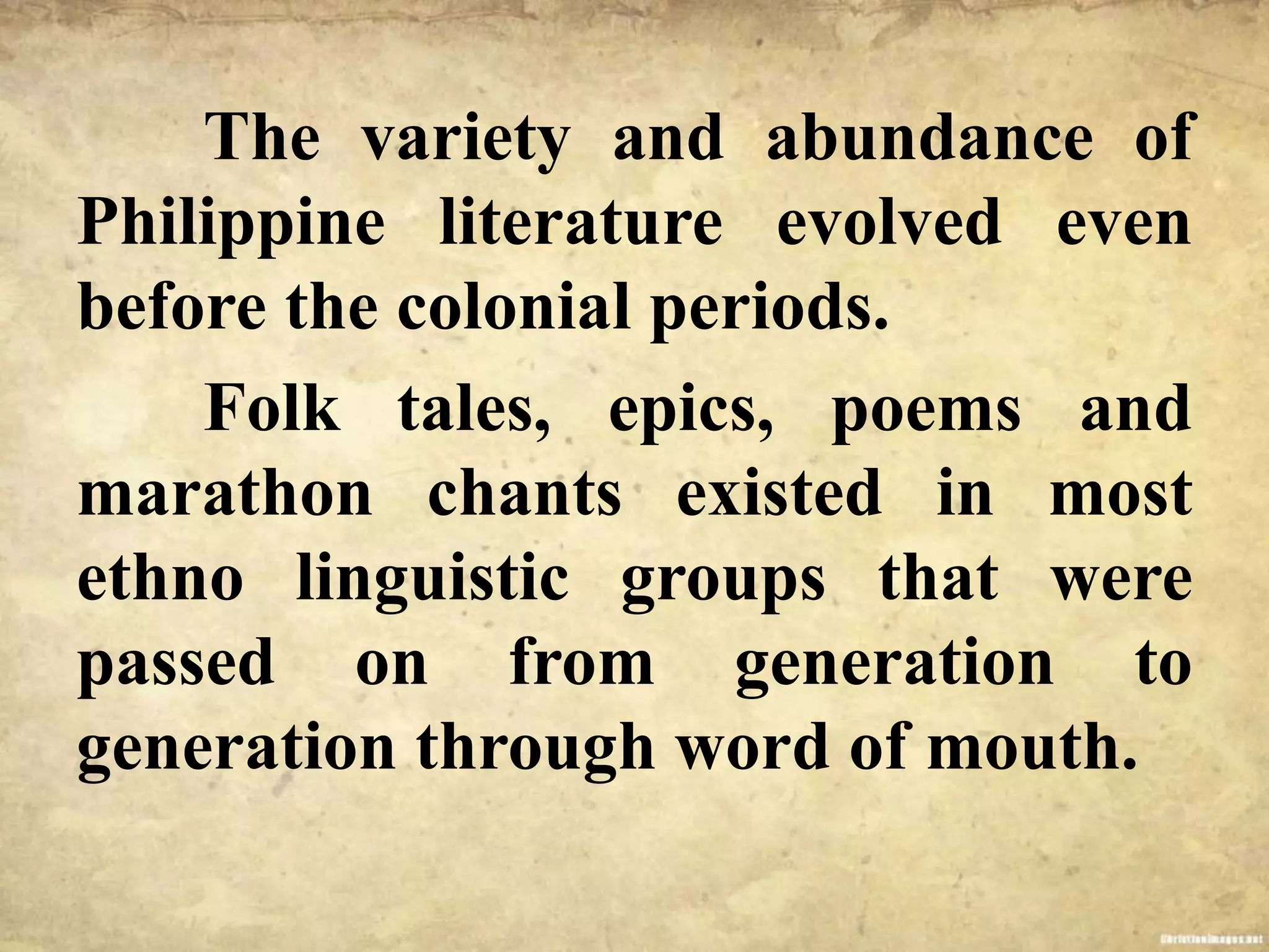 PHILIPPINE PRE-COLONIAL LITERATURE (incomplete) | PPTX
