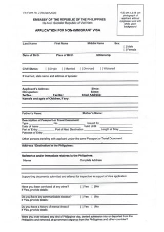 Philippines visa application form | PDF