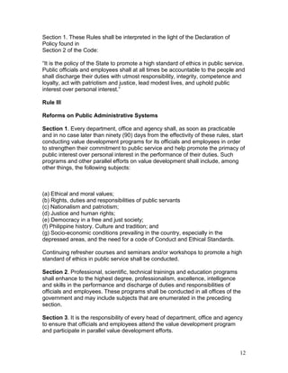 Philippines code of conduct and ethical standards for public officials ...