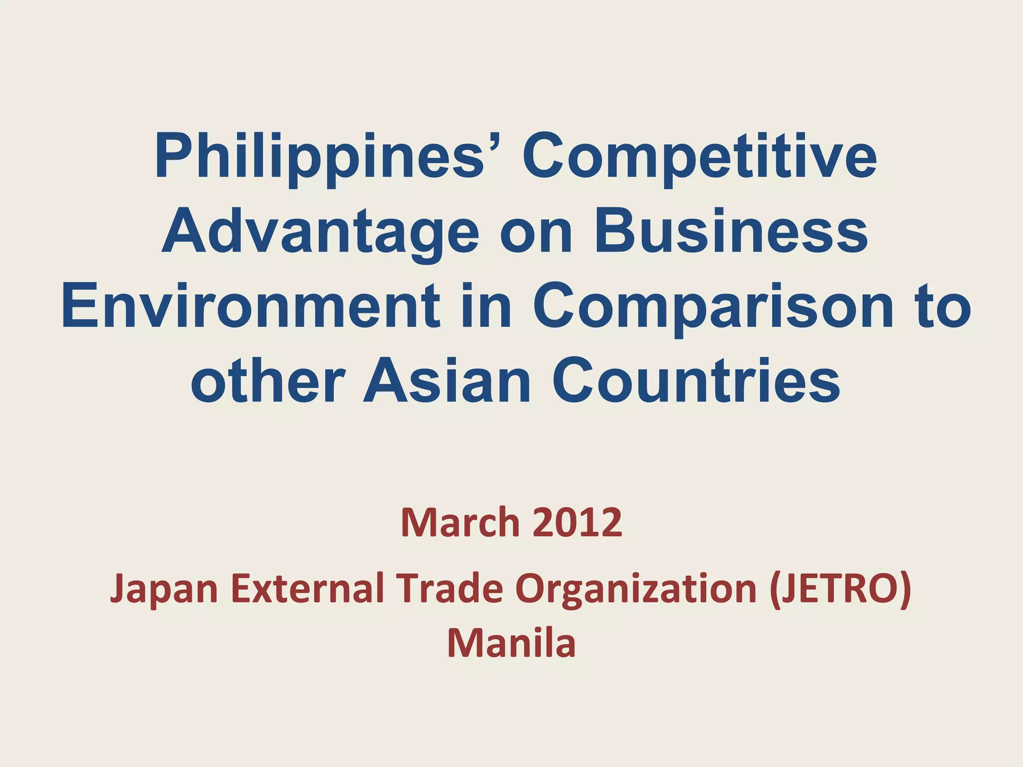 The Philippines' Competitive Advantage on Business Environment in ...