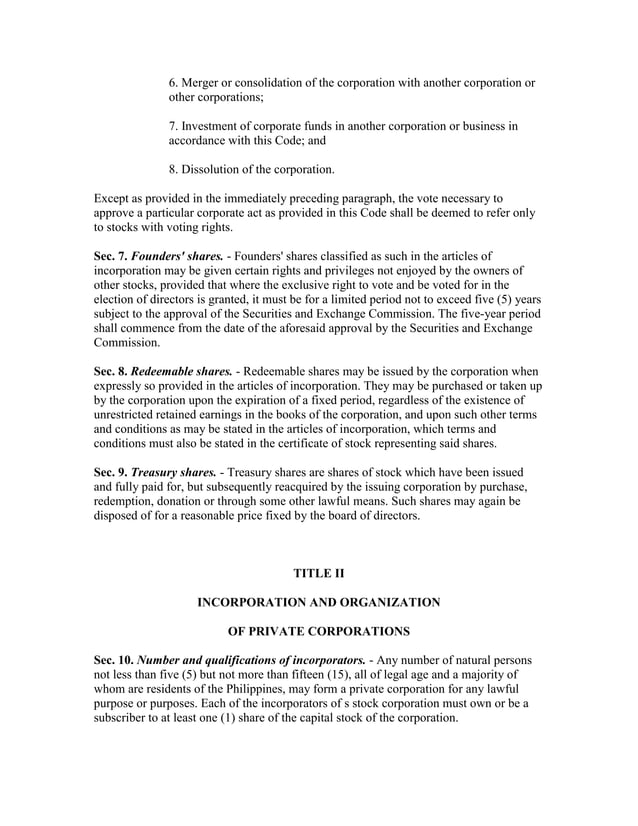 Philippines corporation code | PDF | Stocks and Bonds | Personal Investing