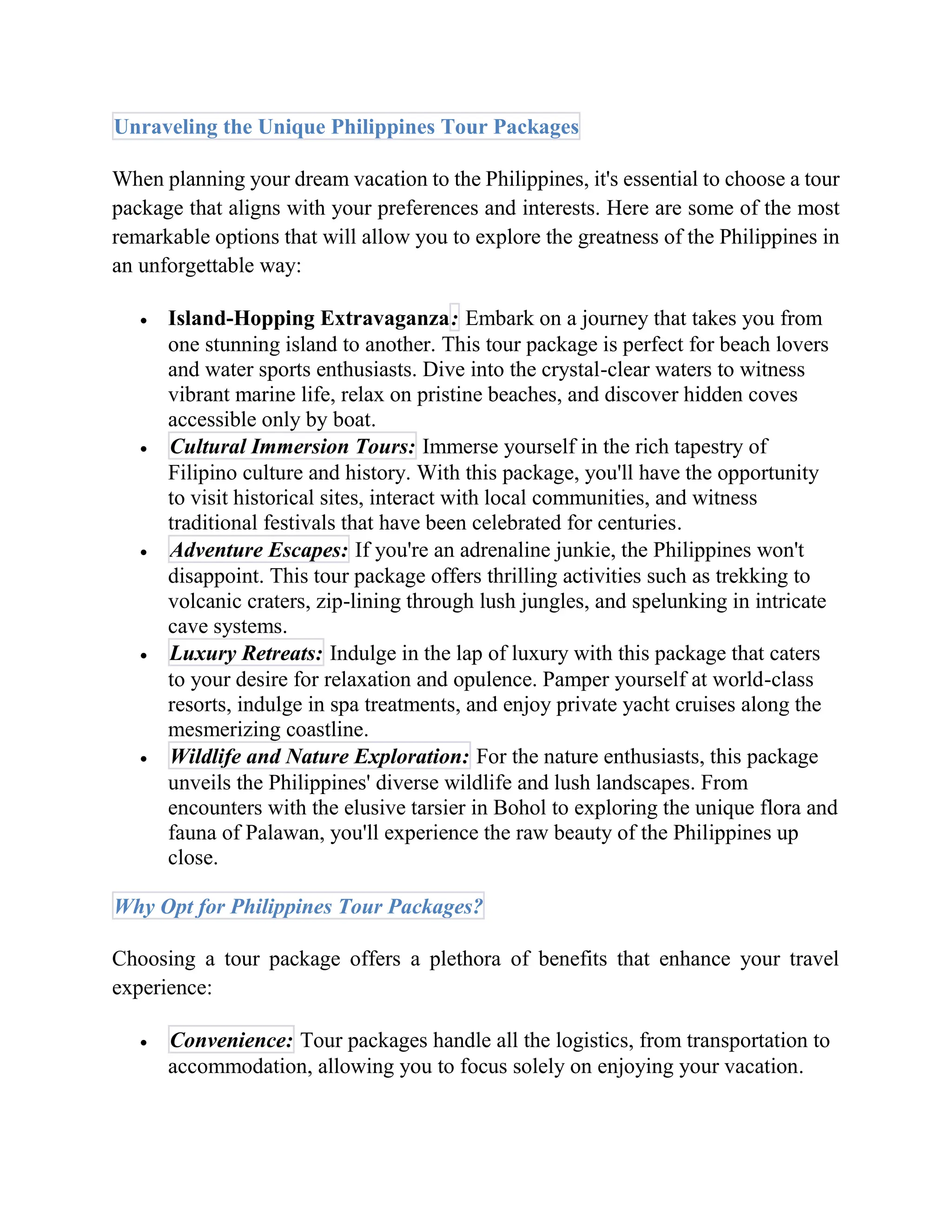 philippines tours packages.pdf | Budget Travel | Travel Type