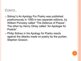 Philip sidney an apology for poetry | PPTX