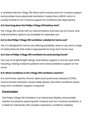 Philips Trilogy 100 Ventilator Healthy Jeena Sikho | PDF