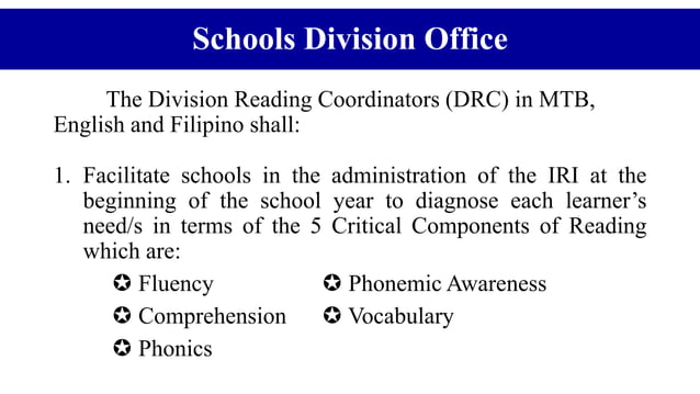 PHIL IRI ROLES AND RESPONSIBILITIES OF SHs CHs DO.pptx | Educational ...