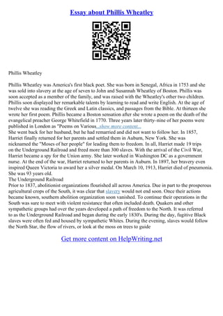 Phillis Wheatley Essay | PDF