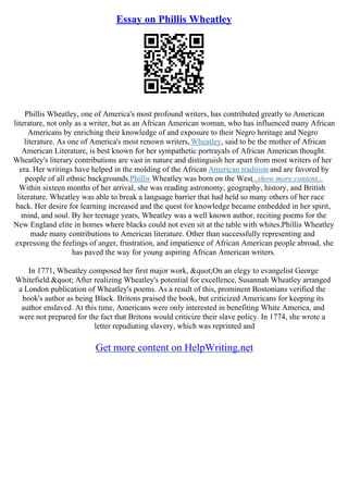 Phillis Wheatley Essay | PDF