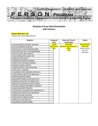 Philo 30.2 XA orientation schedule | PDF