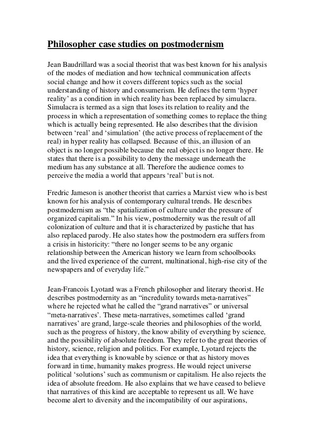 Philosopher case studies on postmodernism