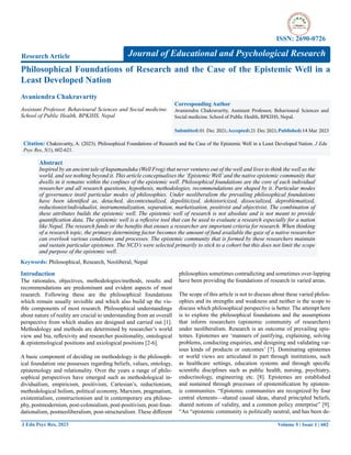 Philosophical Foundations of Research and the Case of the Epistemic ...