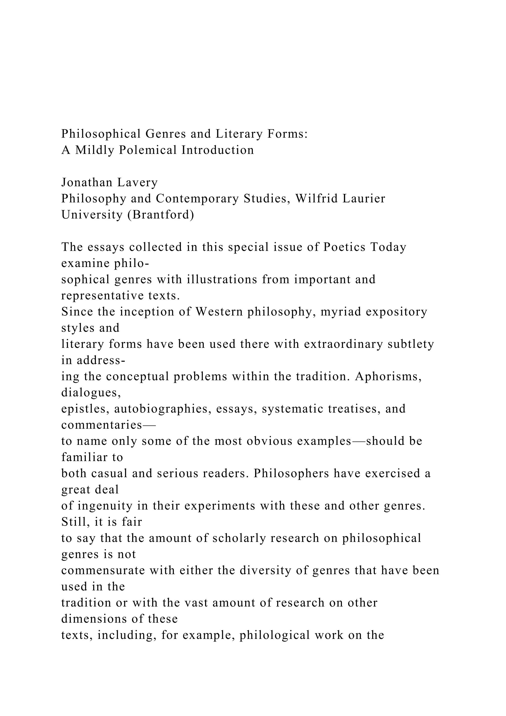 Philosophical Genres and Literary Forms A Mildly Polemical.docx