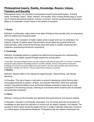 Philosophical Inquiry Reality, Knowledge, Reason, Values, Freedom and ...