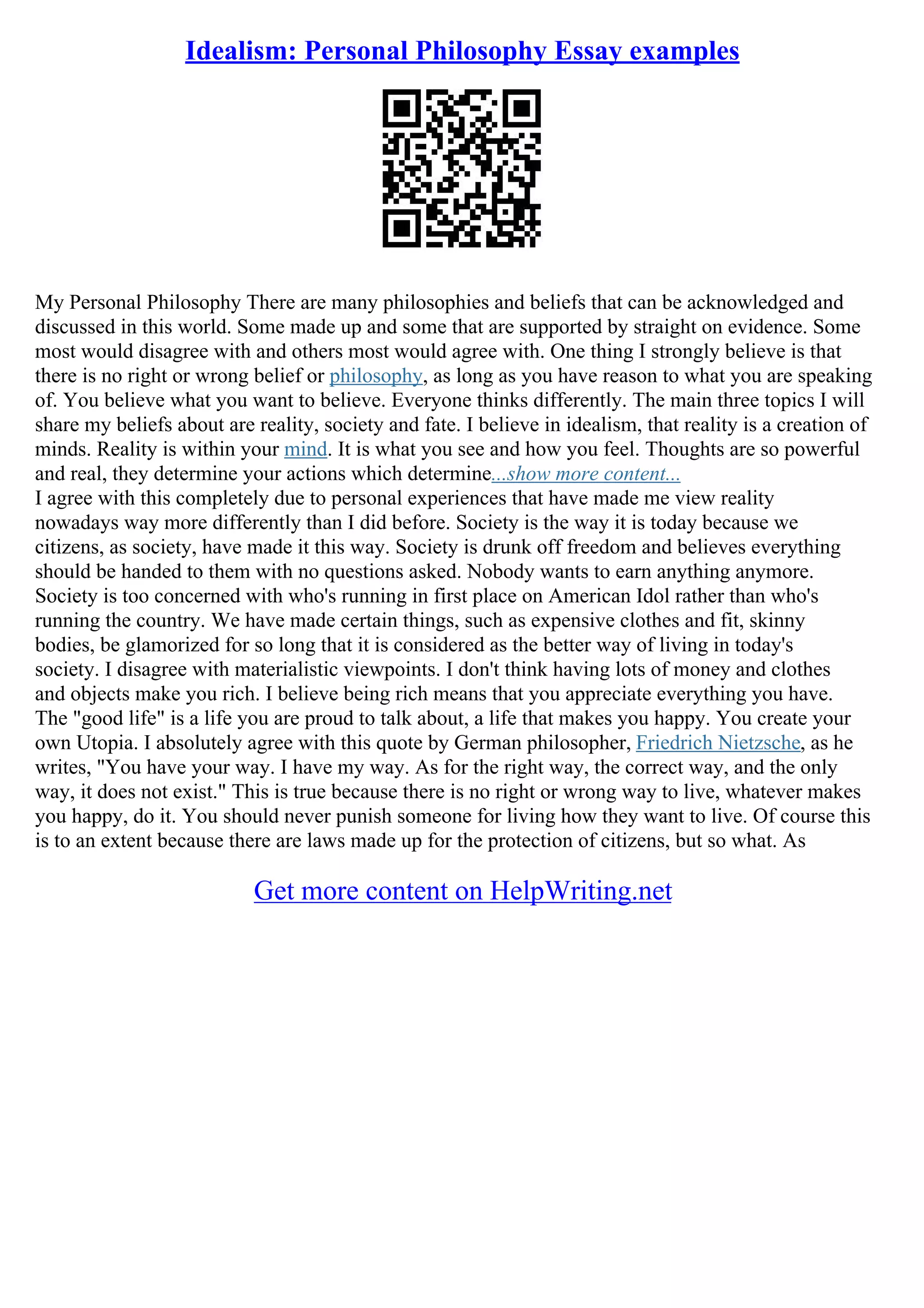 Philosophy Essay Example | PDF