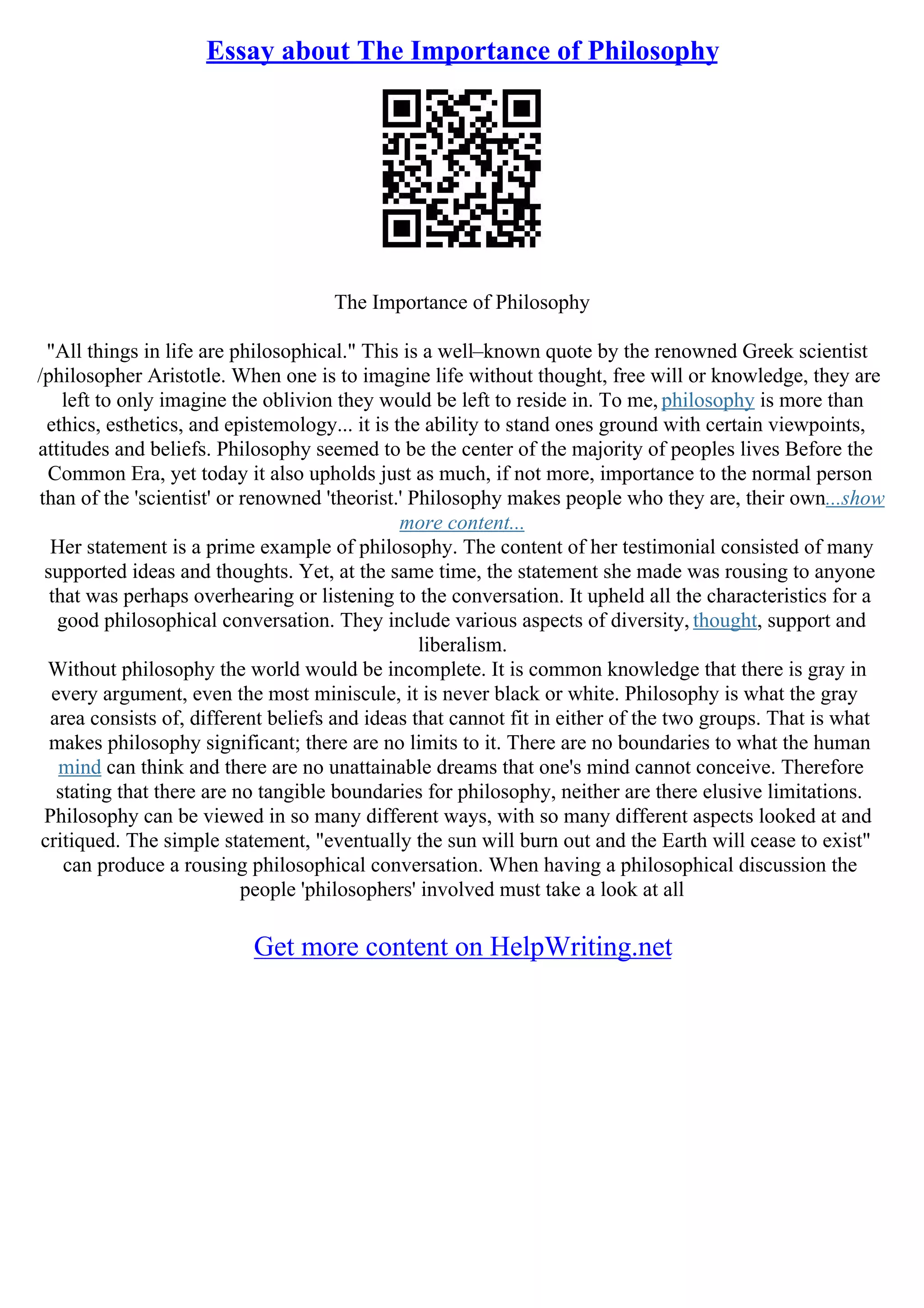 Philosophy Essay Example | PDF