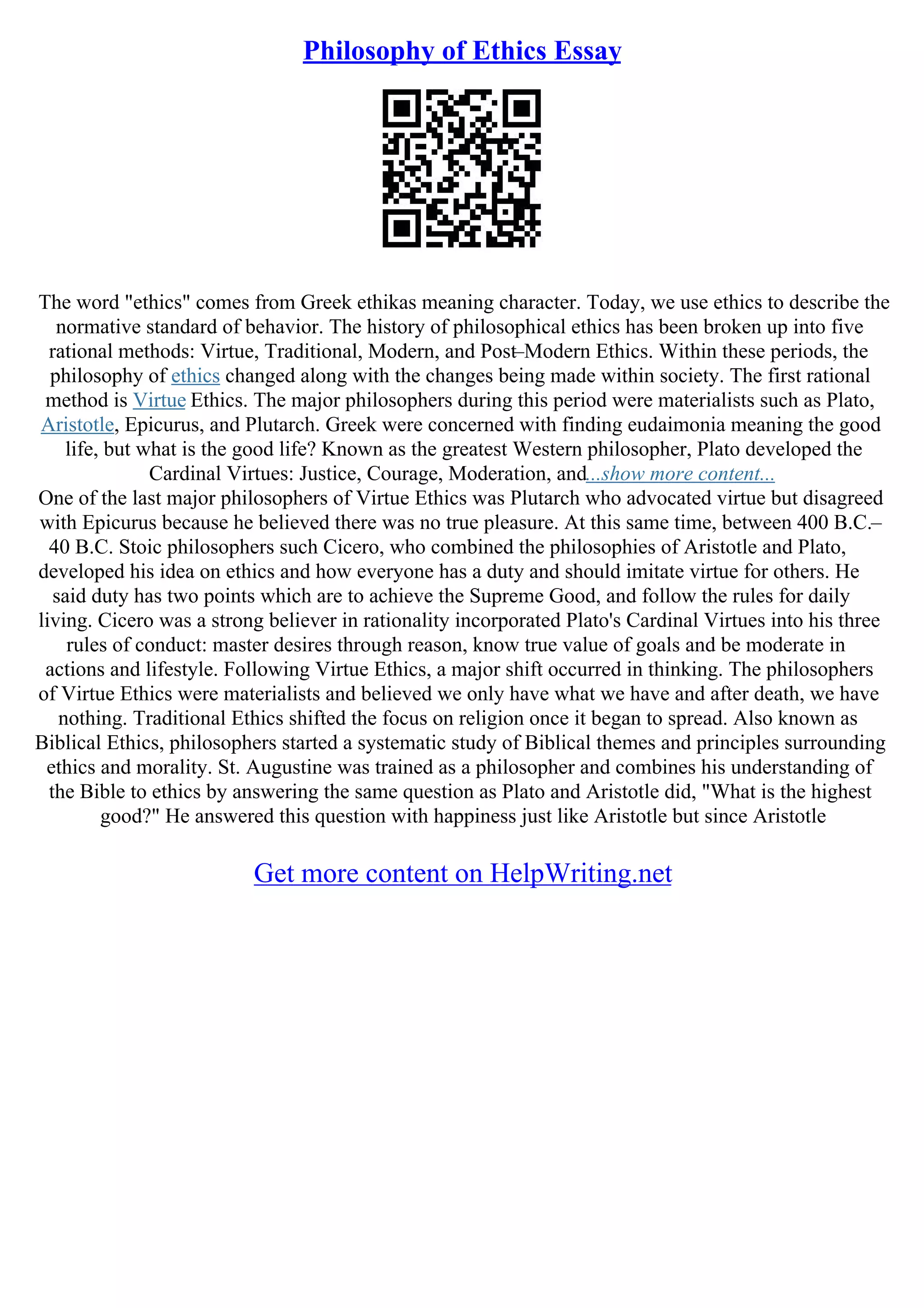 Philosophy Essay Example | PDF