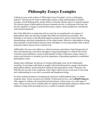 Philosophy Essays Examples. Fascinating Philosophy In Life Sample Essay ...