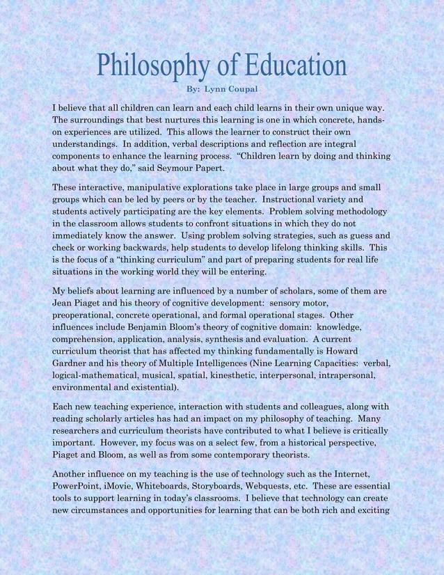 Philosophy Of Education | PDF