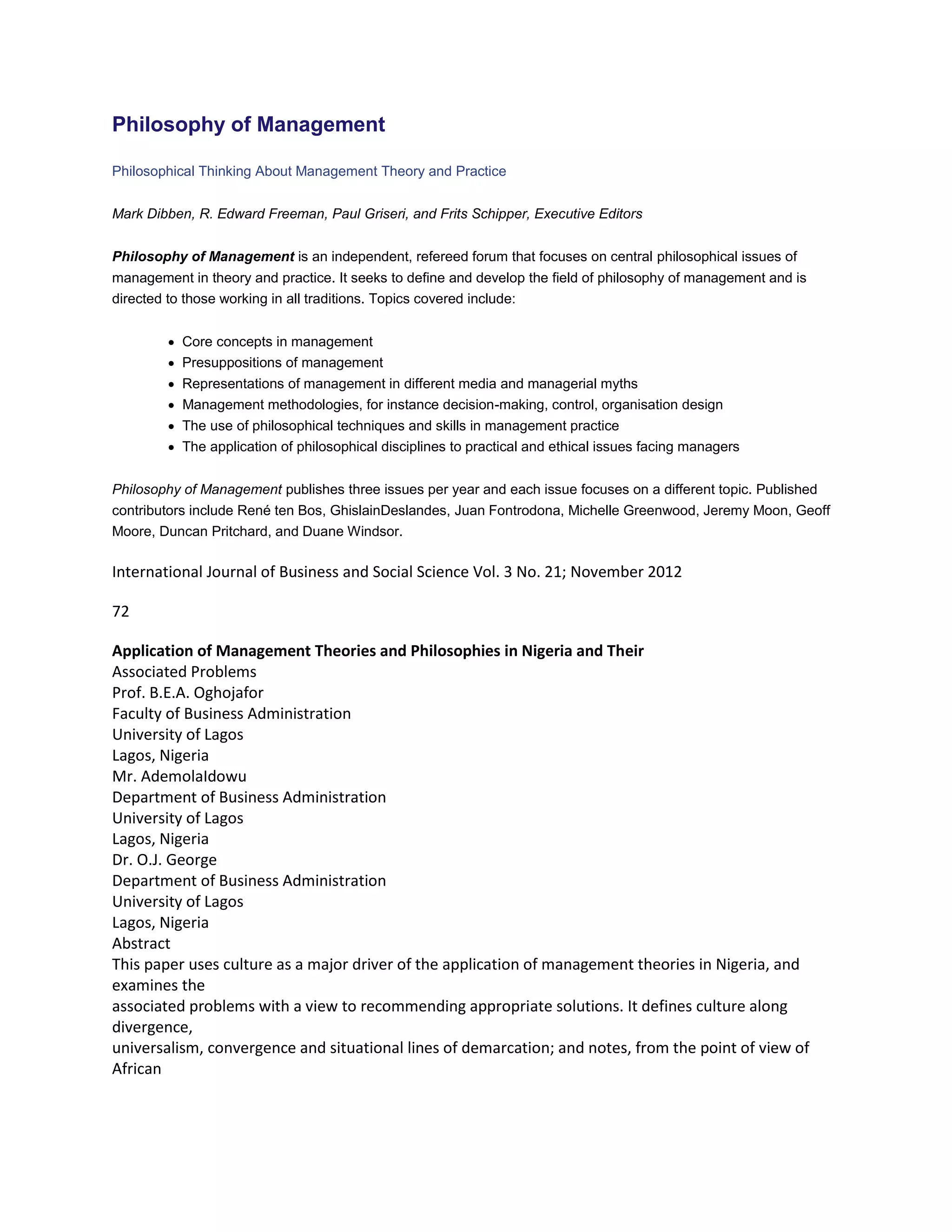 Philosophy of management | DOCX | Africa Travel | Travel Locations