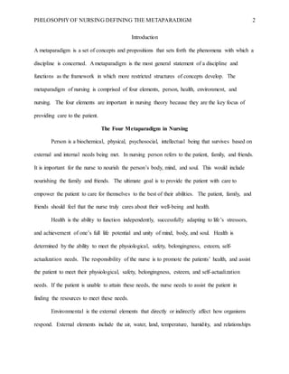 Philosophy of nursing defining the metaparadigm | DOCX