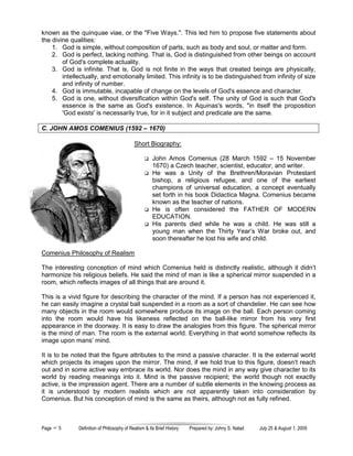 Philosophy Of Realism (Defination And Brief History) | PDF