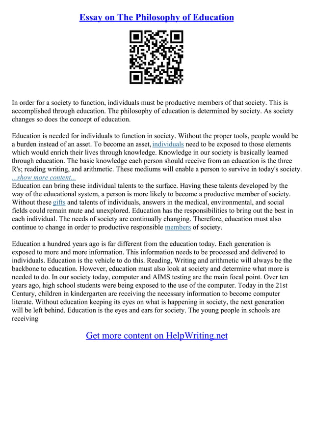 Philosophy On Education Essay | PDF