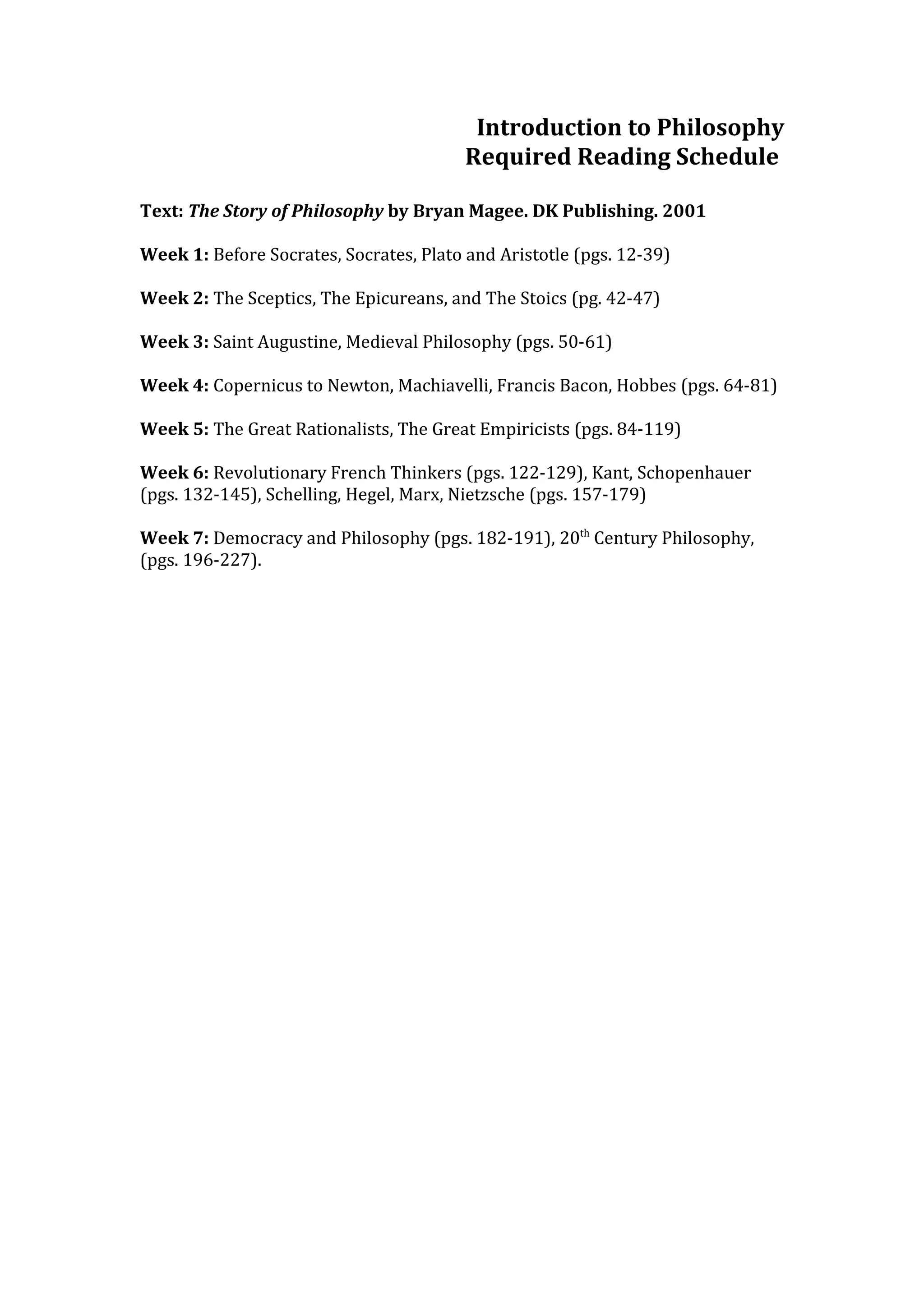 Philosophy reading schedule | DOC