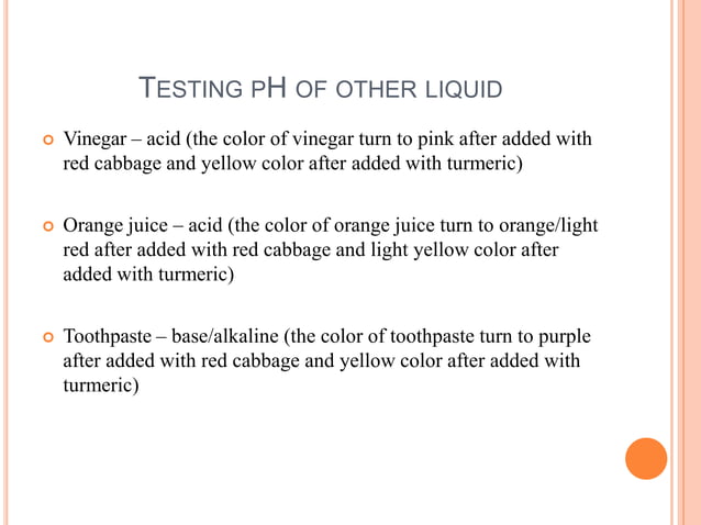 pH indicator experiment | PPTX | Chemistry | Science