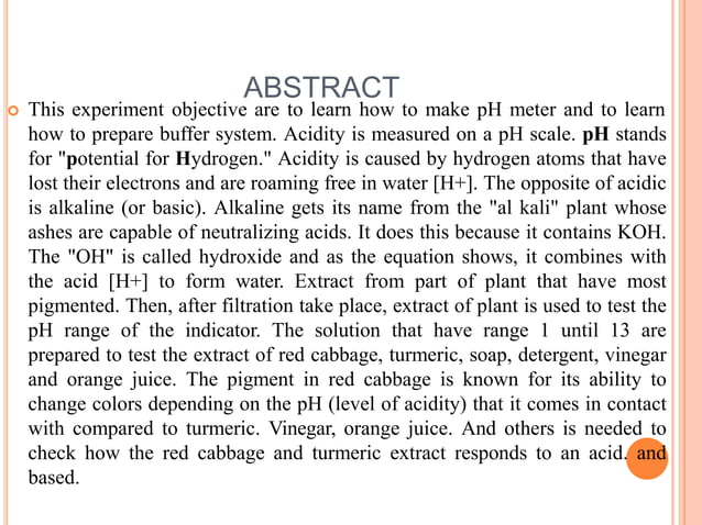 pH indicator experiment | PPTX | Chemistry | Science