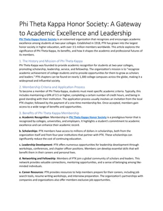 Phi Theta Kappa Honor Society: A complete | PDF