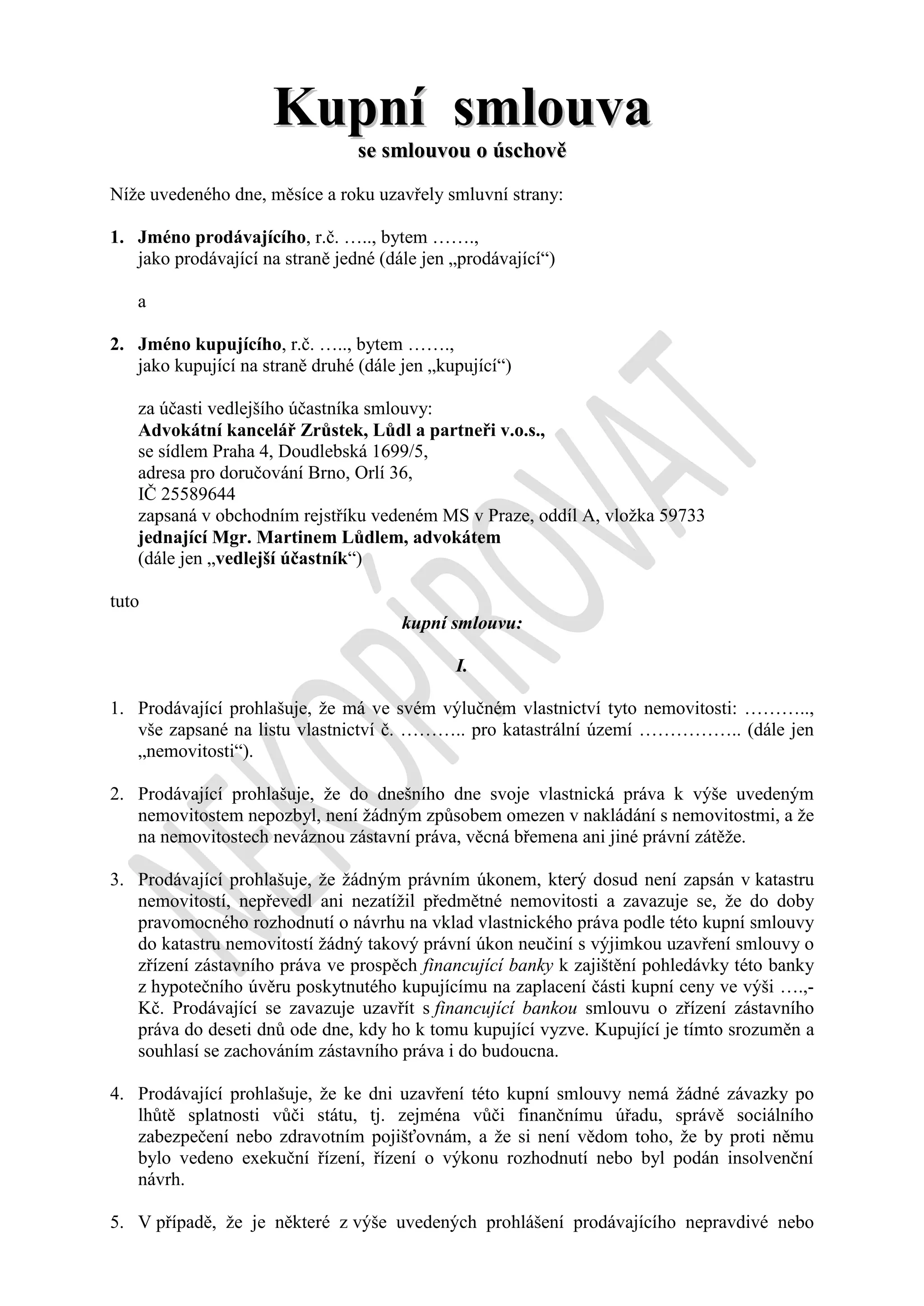 Kupní smlouva s úvěrem - vzor SDK reality, Brno | PDF