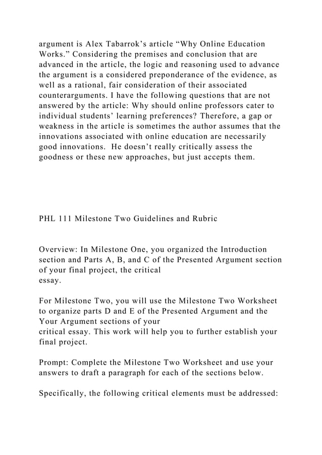 PHL 111 Milestone Two WorksheetUse the following guiding quest.docx