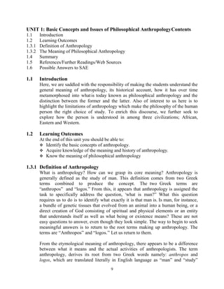 Philosophical Anthropology lecture notes | PDF