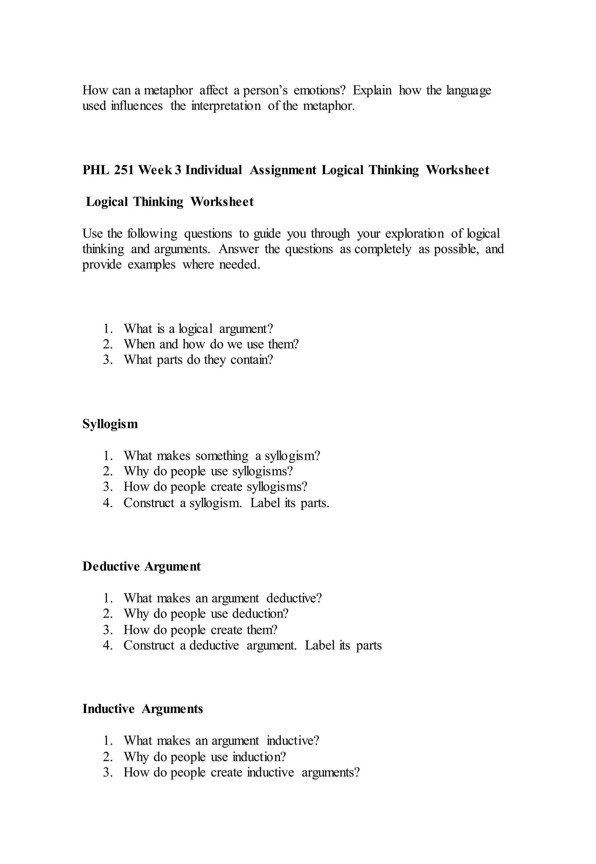 Phl 251 critical thinking entire course | DOCX