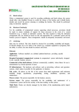 Phụ lục 11 GMPEU. Hệ thống máy tính | DOCX | Data Storage and Warehousing | Computing