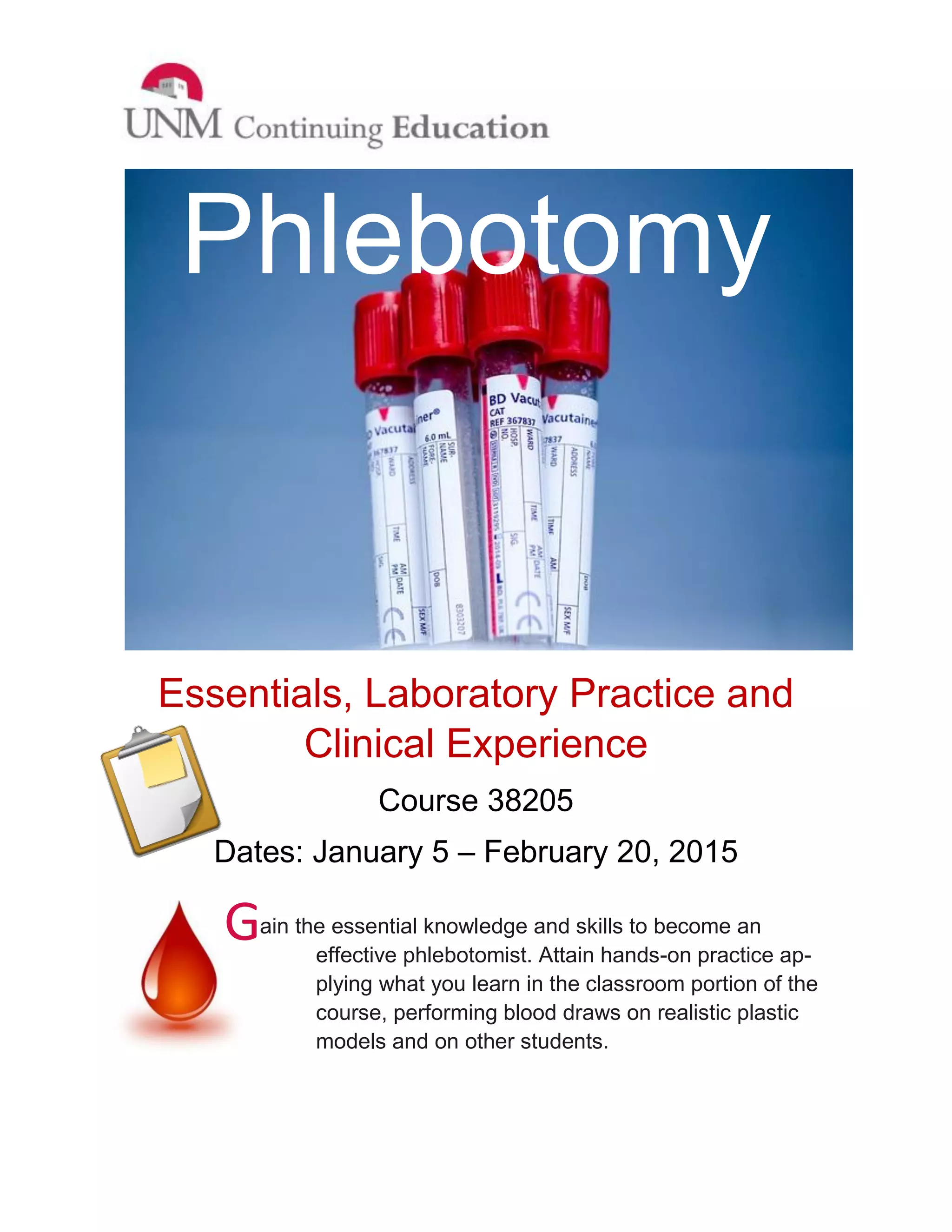 Phlebotomy Certificate Packet | UNM Continuing Education | PDF