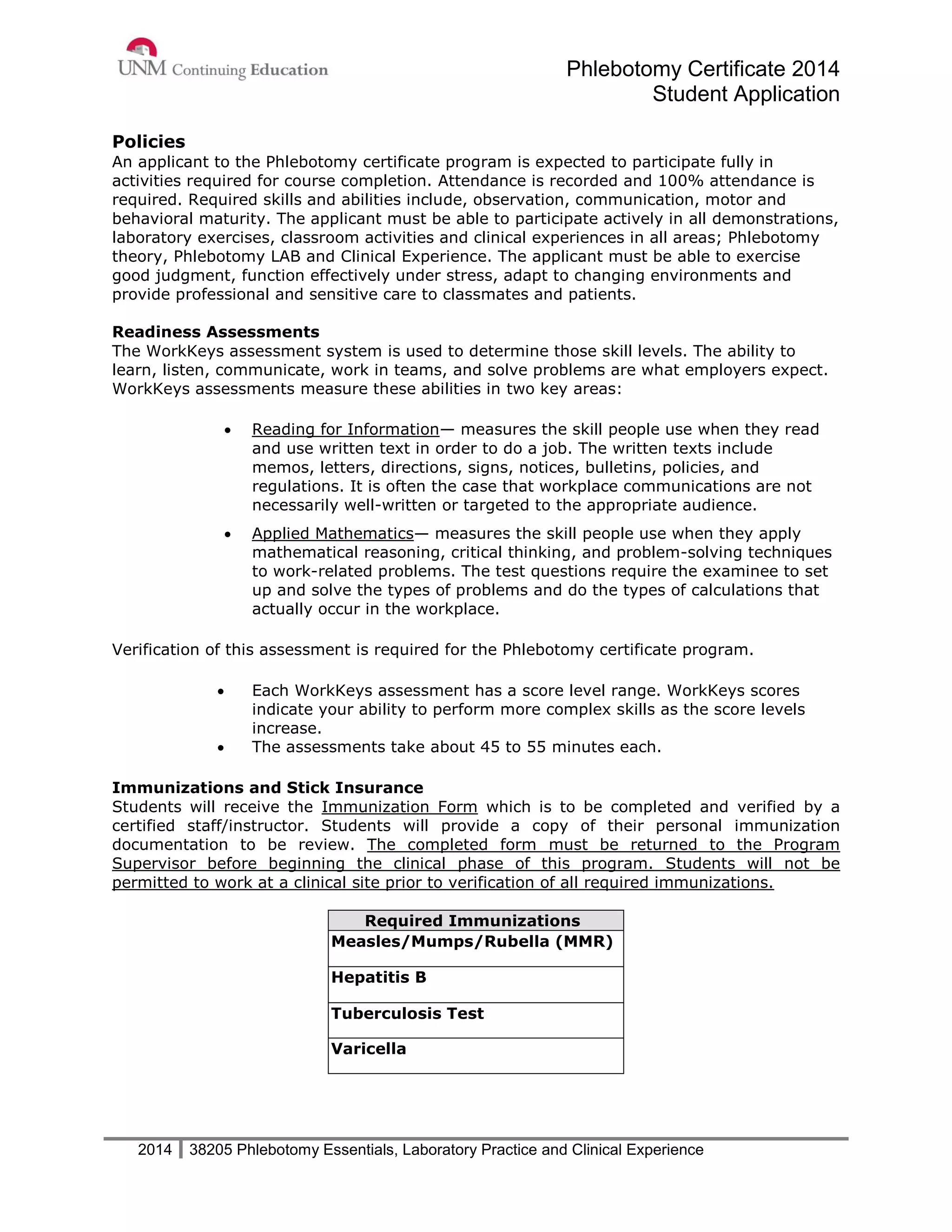Phlebotomy Certificate Packet | UNM Continuing Education | PDF