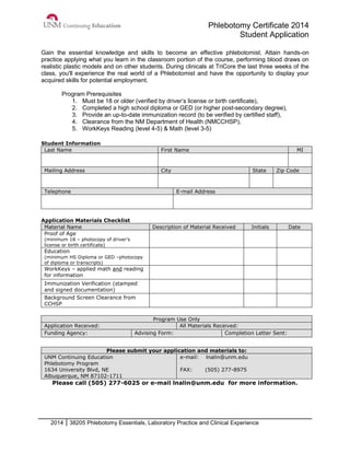 Phlebotomy Certificate Packet | UNM Continuing Education | PDF