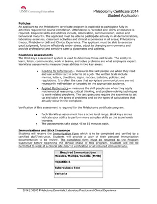Phlebotomy Certificate Packet | UNM Continuing Education | PDF