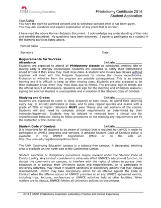Phlebotomy Certificate Packet | UNM Continuing Education | PDF