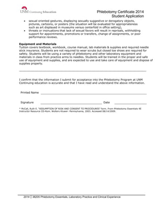 Phlebotomy Certificate Packet | UNM Continuing Education | PDF