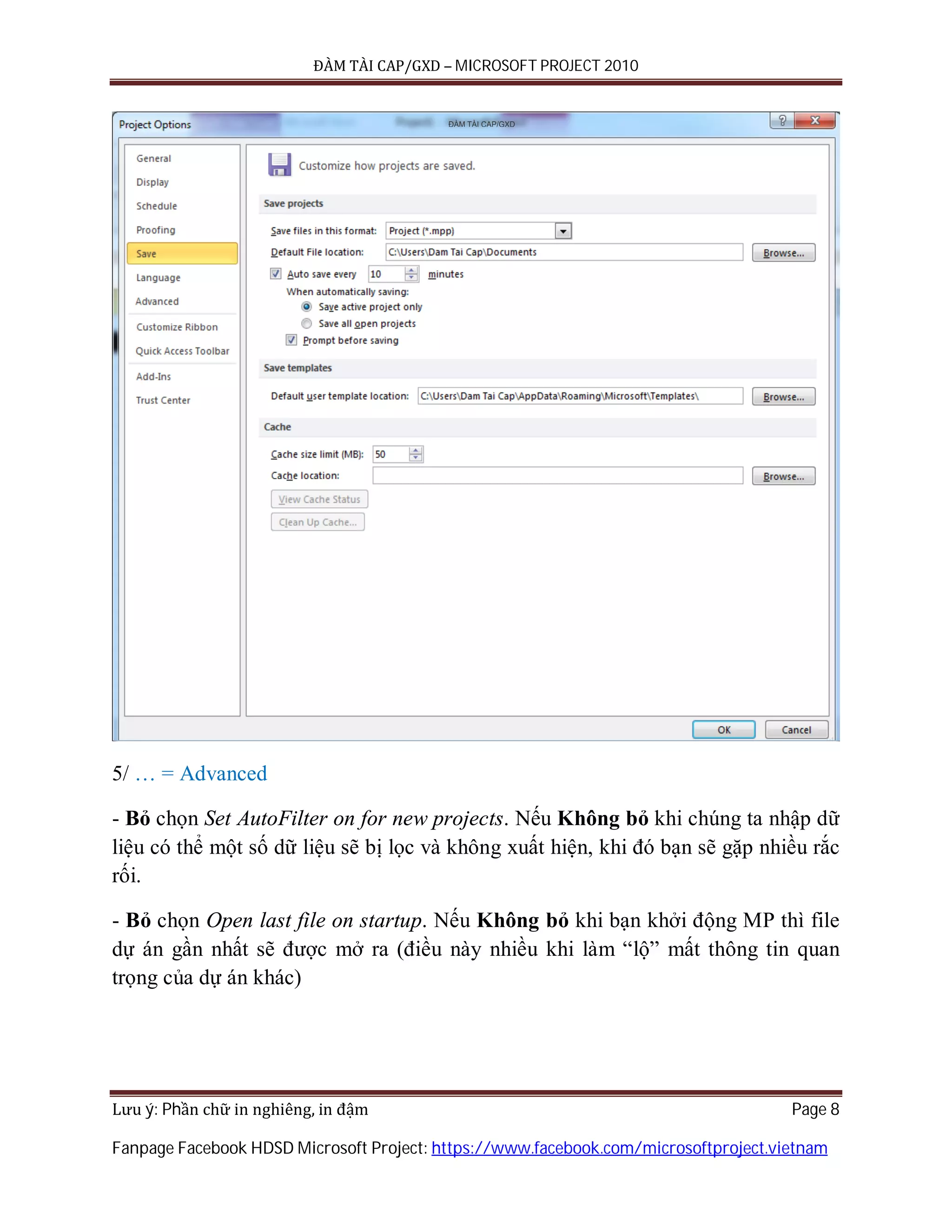 Hướng dẫn sử dụng Microsoft Project 2010 (Phần 1: Thiết lập mặc đinh) | PDF