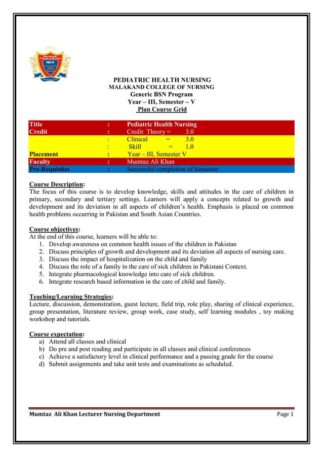 PHN Curiculum 5th Semester.pdf (Mumtaz Ali Khan) | PDF | Parenting Babies and Toddlers | Parenting