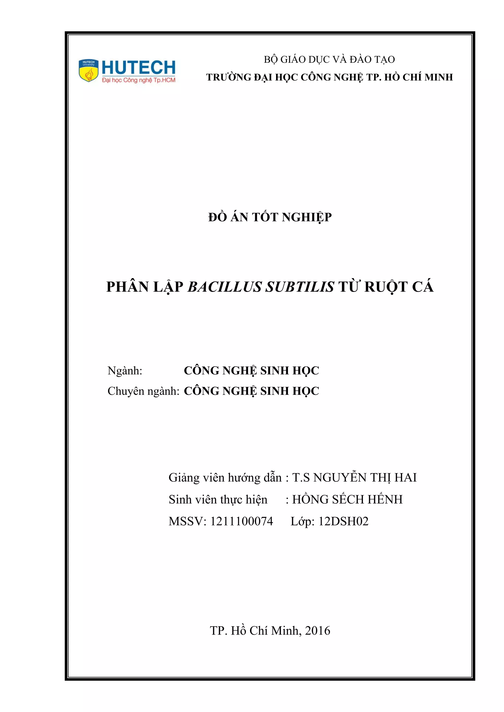Phân lập bacillus subtilis từ ruột cá | PDF