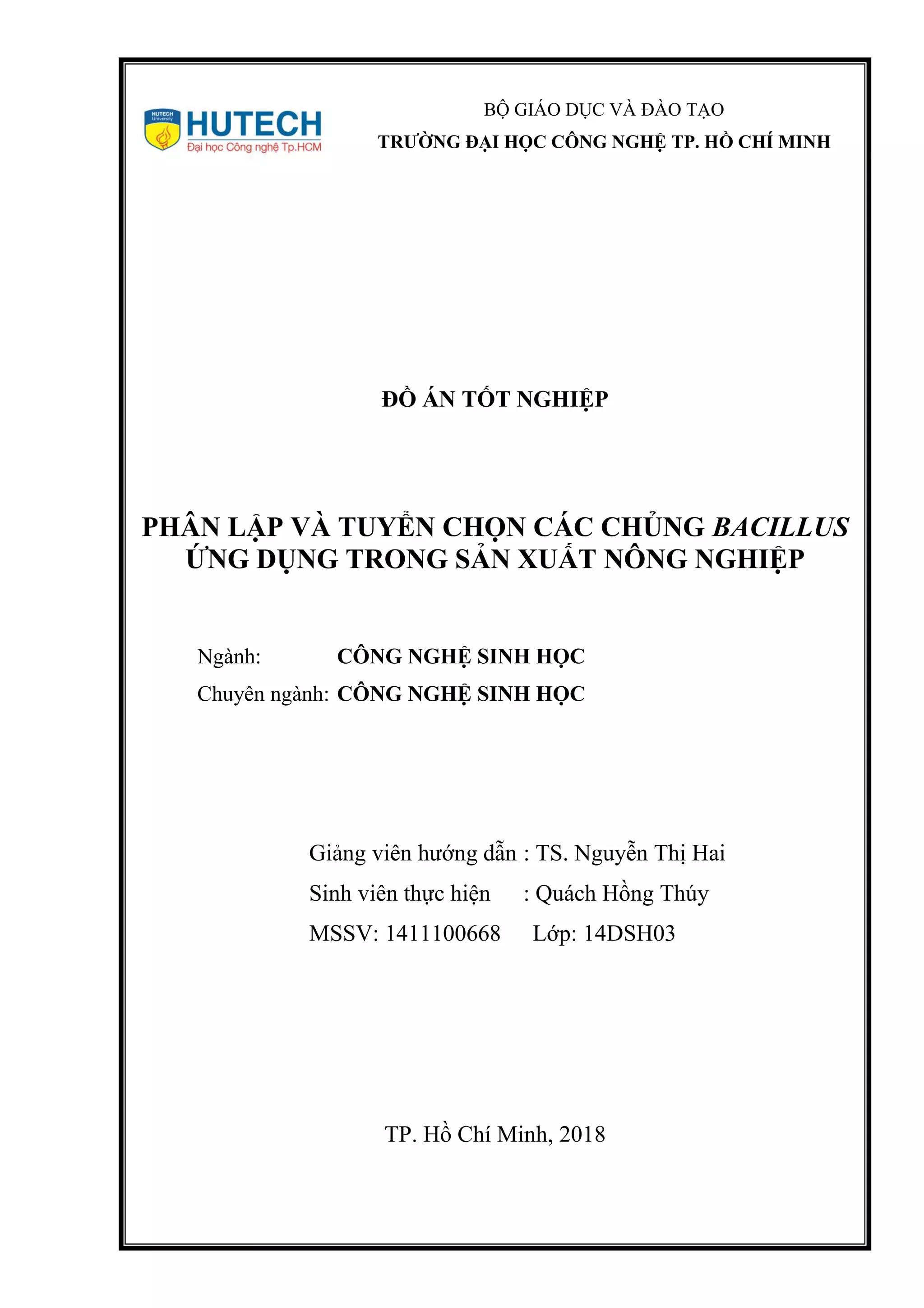 Phân lập và tuyển chọn các chủng bacillus ứng dụng trong sản xuất nông nghiệp | PDF | Chemistry ...