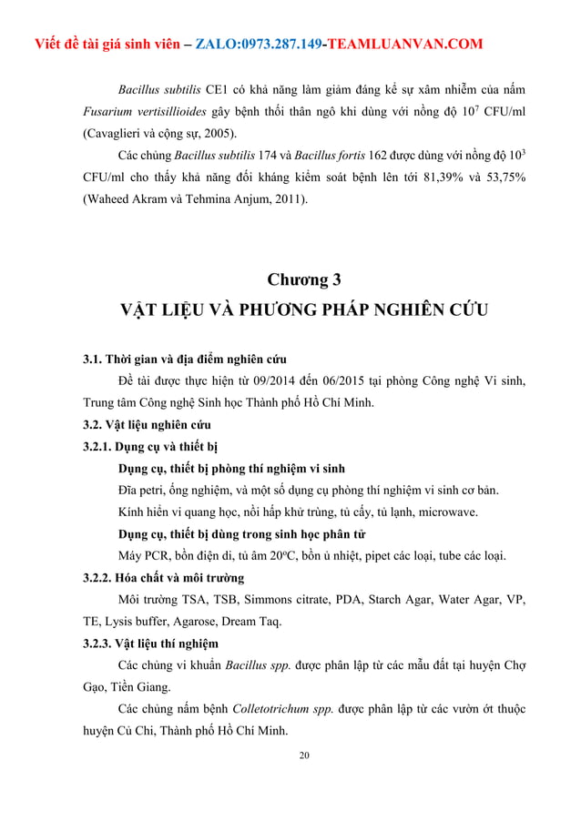 Phân lập và tuyển chọn các chủng bacillus spp.Có khả năng đối kháng sinh học với nấm ...