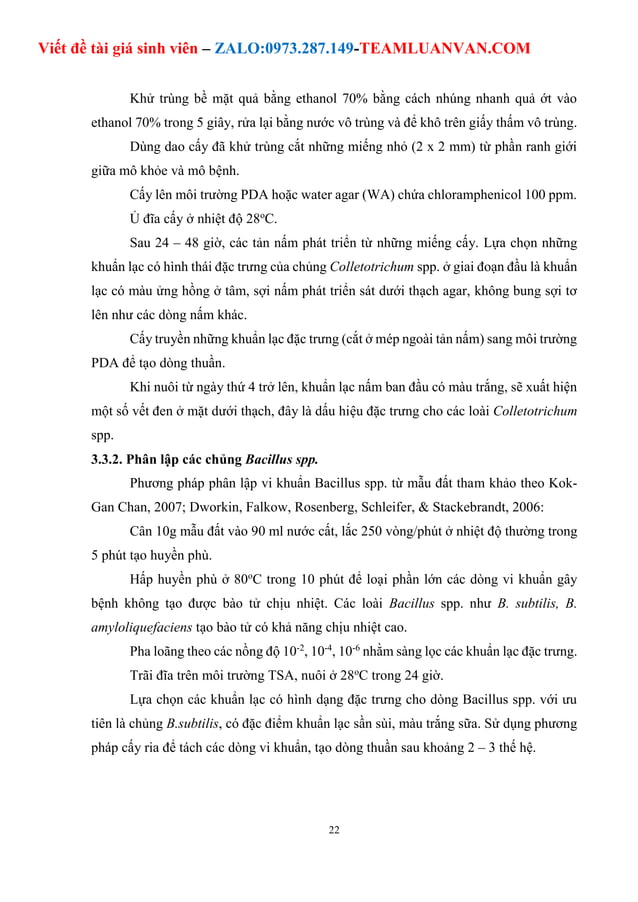 Phân lập và tuyển chọn các chủng bacillus spp.Có khả năng đối kháng sinh học với nấm ...
