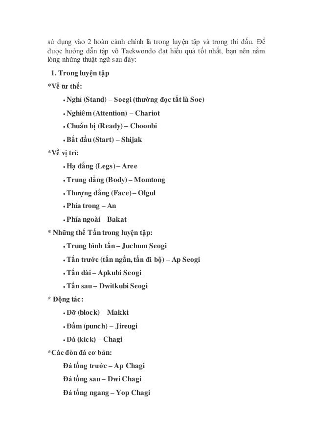 Phần lý thuyết môn học taekwondo | DOCX