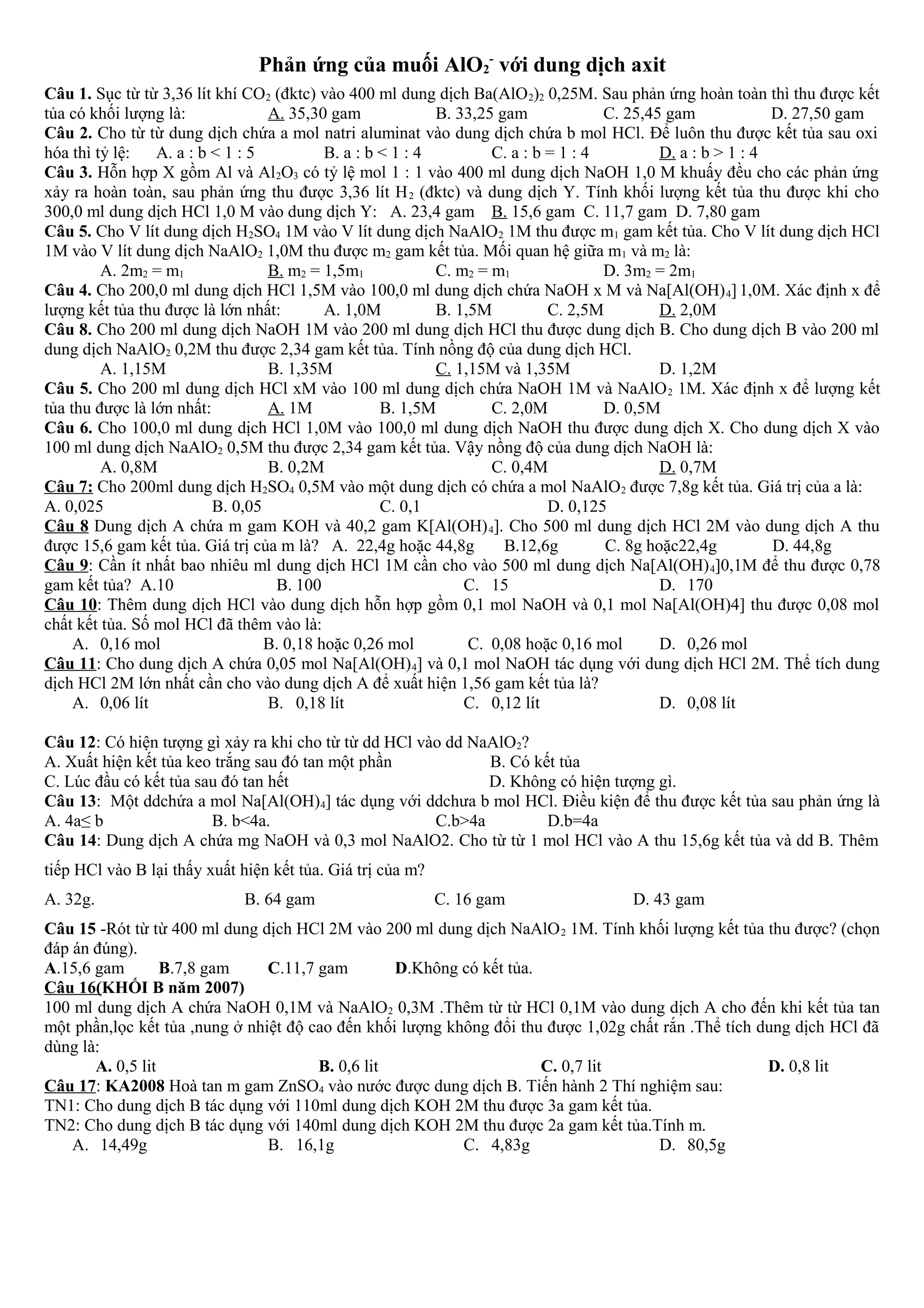 Phản ứng của muối al o2 | PDF