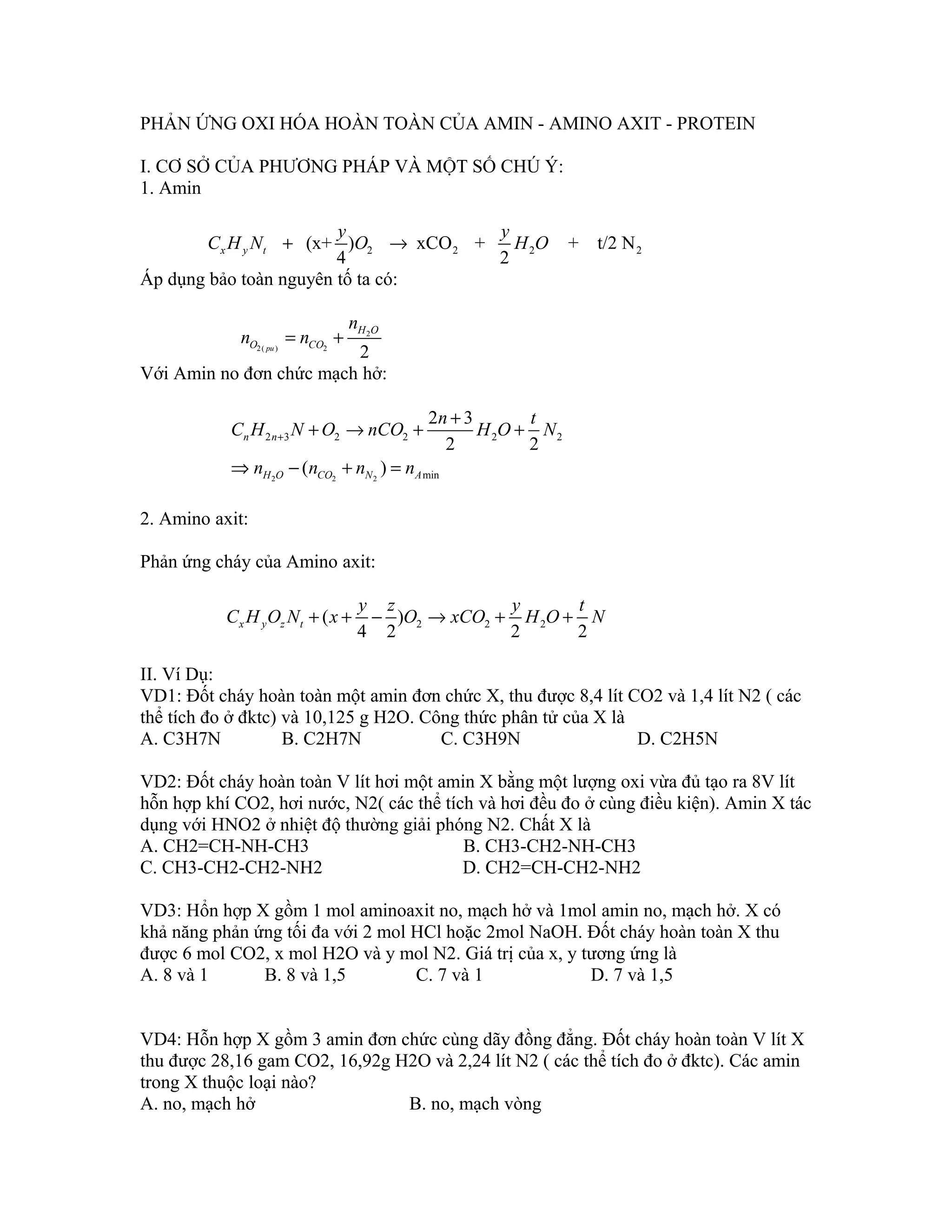 Phản ứng oxi hóa hoàn toàn của amin amino axit - protein | DOC